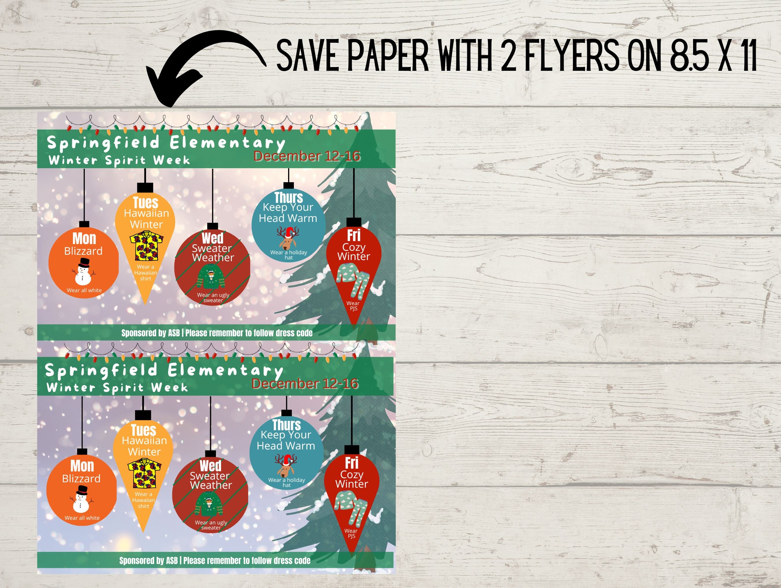 Winter Christmas Spirit Week School Flyer, Editable Printable Digital ...
