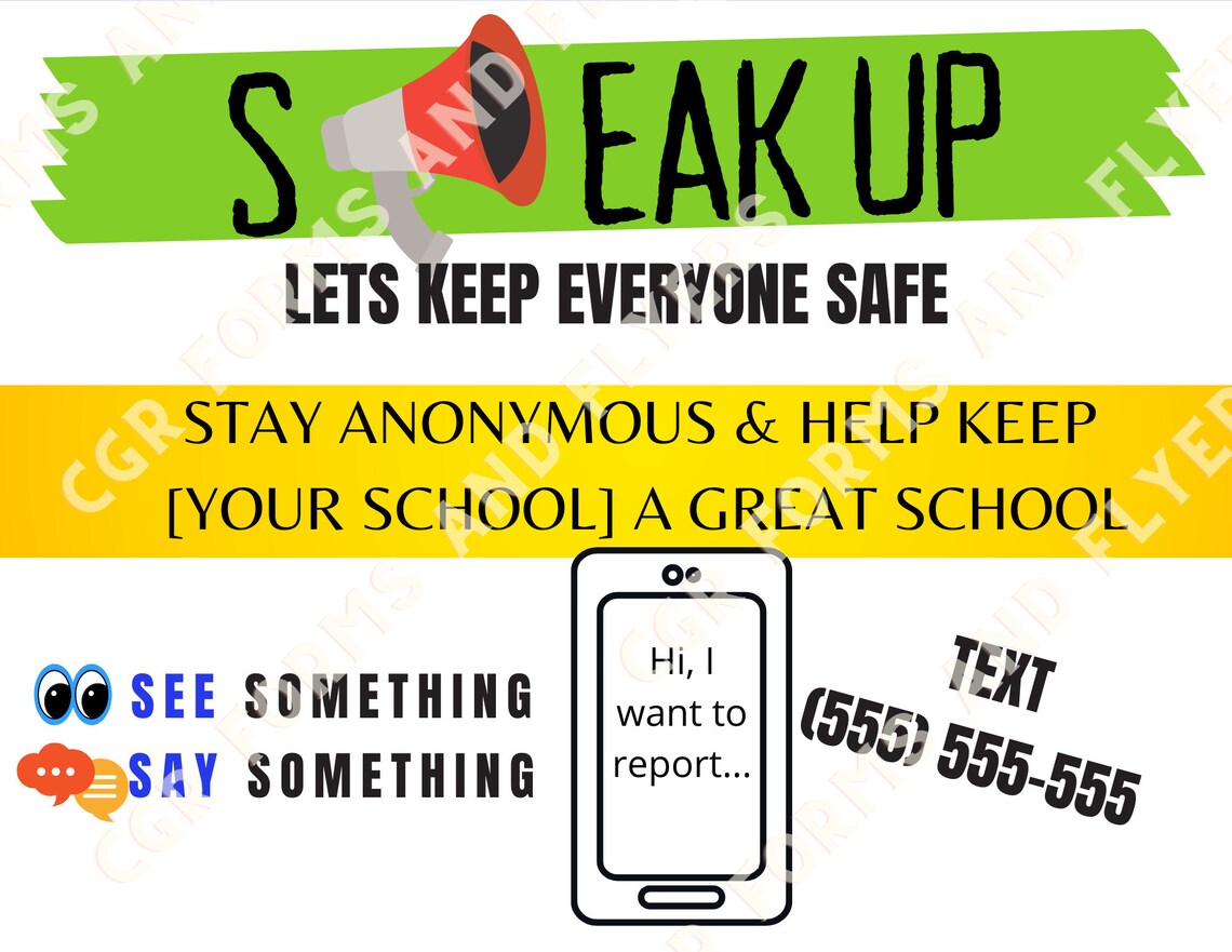 Anonymous Tip Line Poster, Anit-bullying Flyer for School PTA | PTO ...