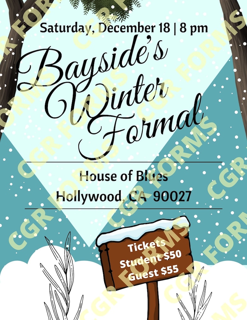 Winter Formal Flyer and Printable Dance Tickets for School PTA | ASB ...