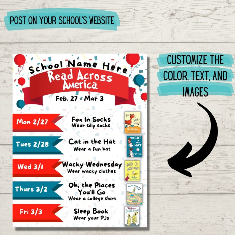 Read Across America Spirit Week Flyer, Spirit Week Template, Spirit ...