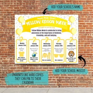 Yellow Ribbon Spirit Week Digital Flyer, Kindness Week Agenda, Anti ...