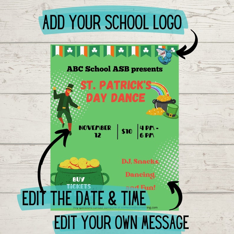 St. Patrick’s Day School Dance Editable Flyer, St. Patrick’s Day Poster ...