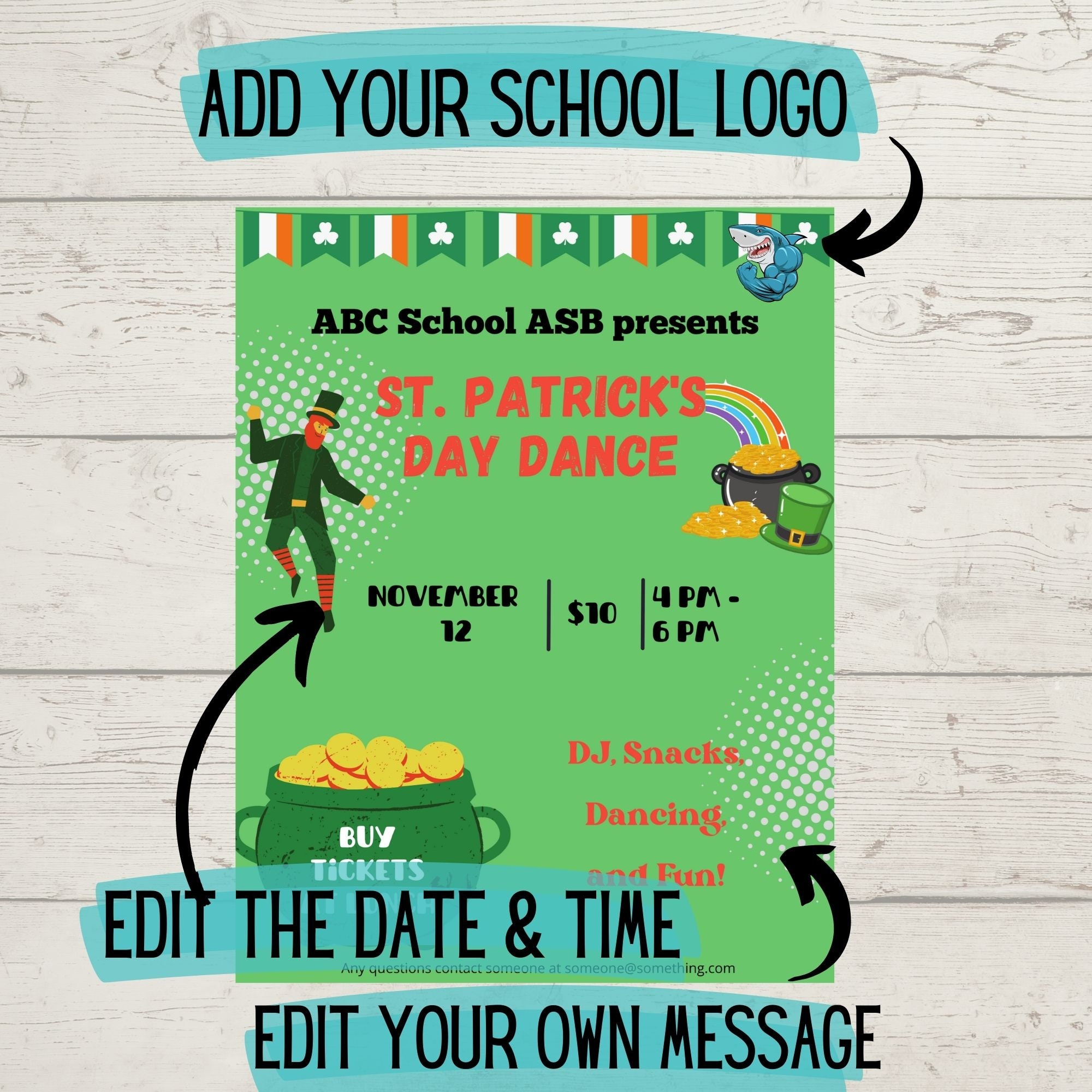 St. Patrick’s Day School Dance Editable Flyer, St. Patrick’s Day Poster ...