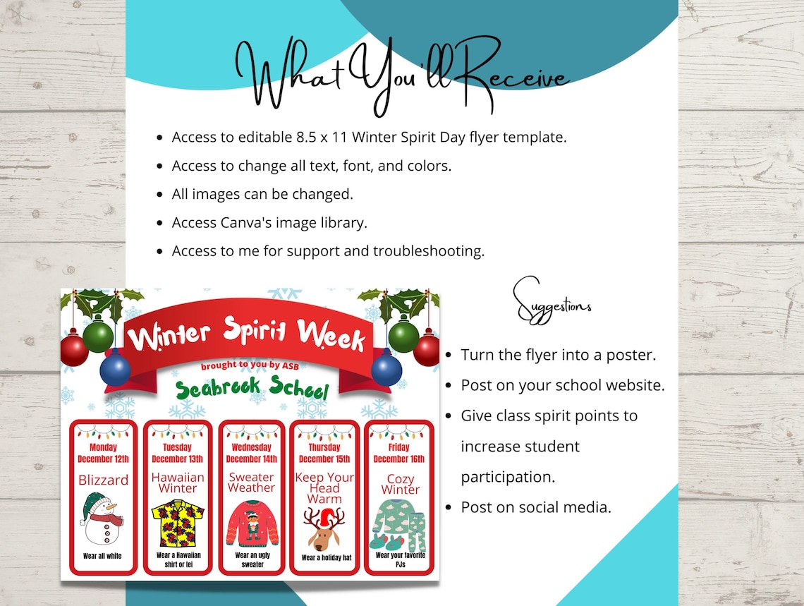 Winter Spirit Week School Flyer, Editable Printable Digital Template ...