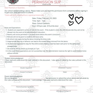 School Dance Permission Slip Form, Editable Template, Translated in ...