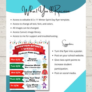 Winter Spirit Week School Flyer, Editable Printable Digital Template ...