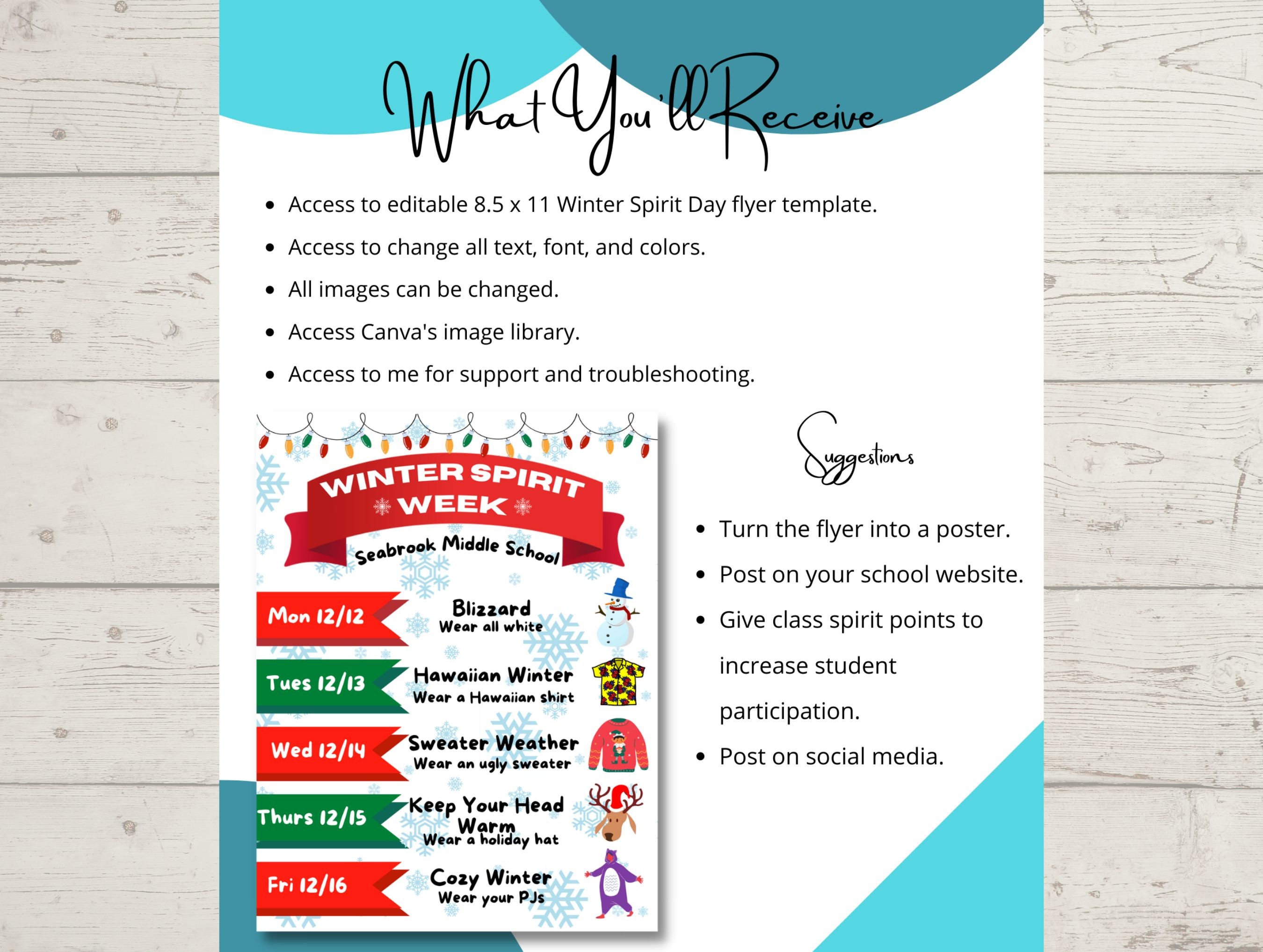 Winter Spirit Week School Flyer, Editable Printable Digital Template ...