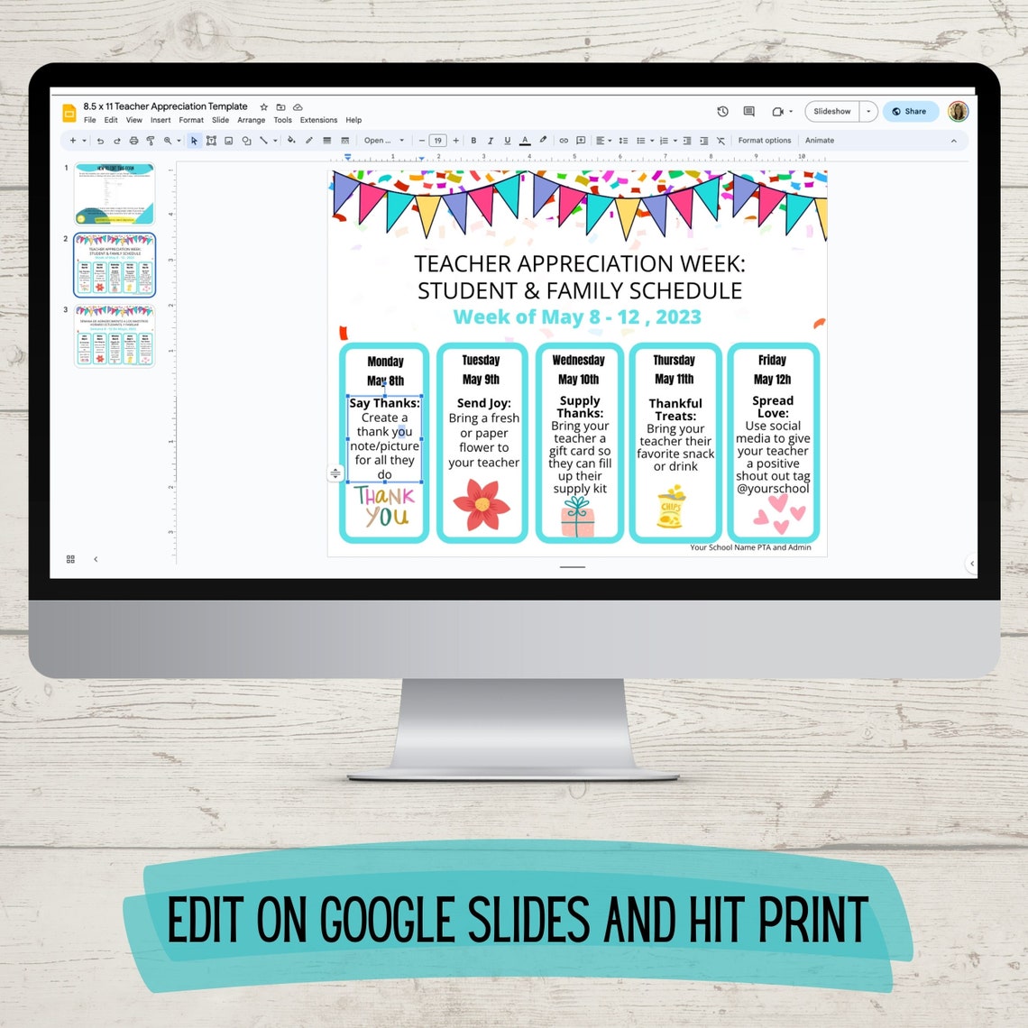 Editable Teacher Appreciation Week of Events, Take Home Flyer With Half ...