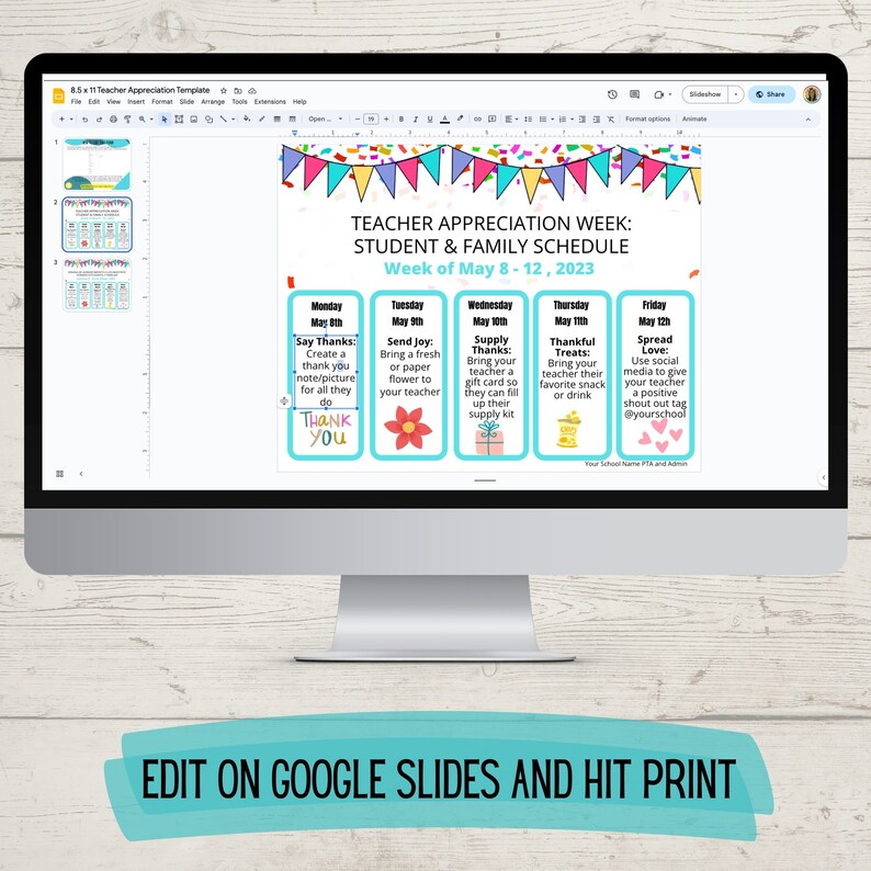 Editable Teacher Appreciation Week of Events, Take Home Flyer With Half ...