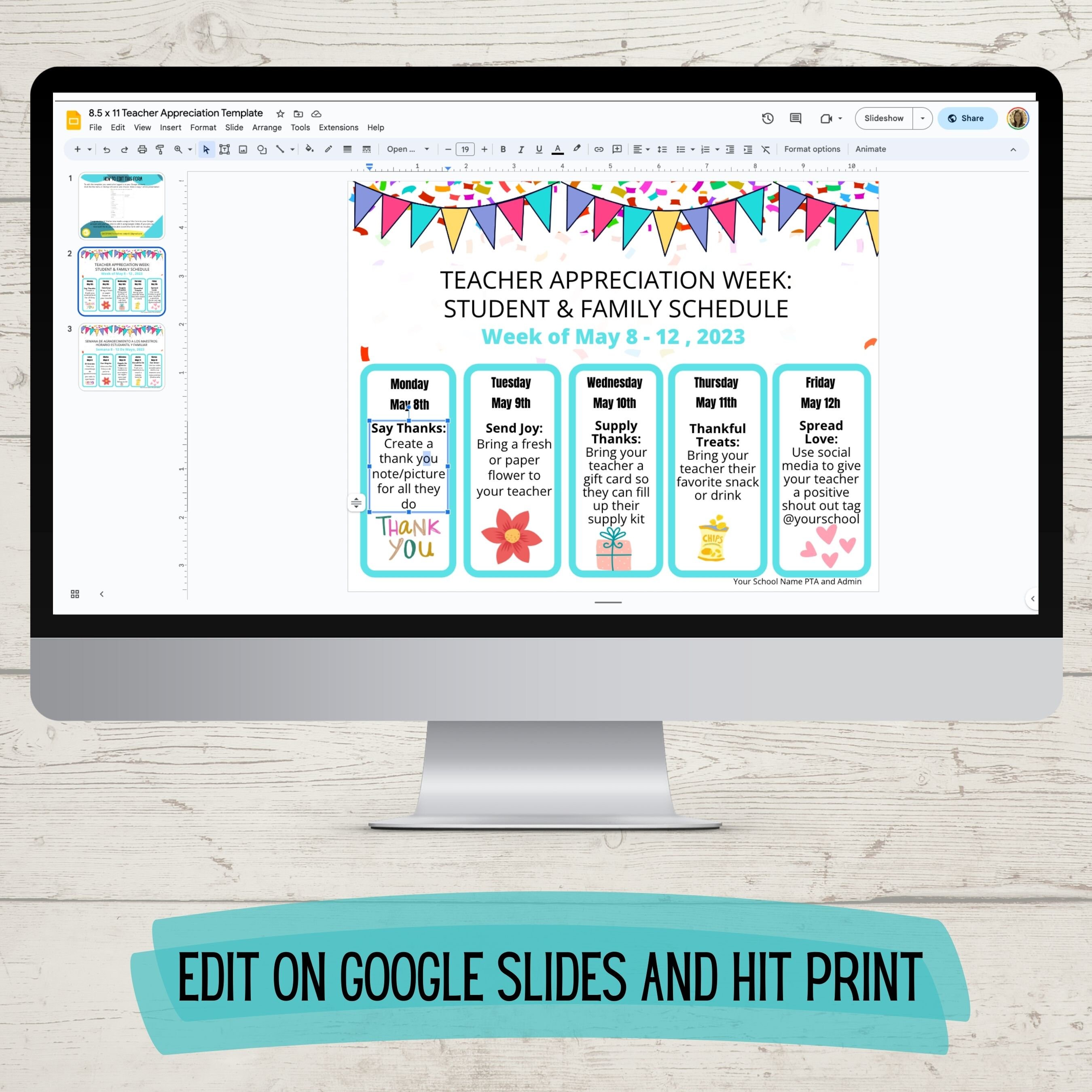 Editable Teacher Appreciation Week of Events, Take Home Flyer With Half ...