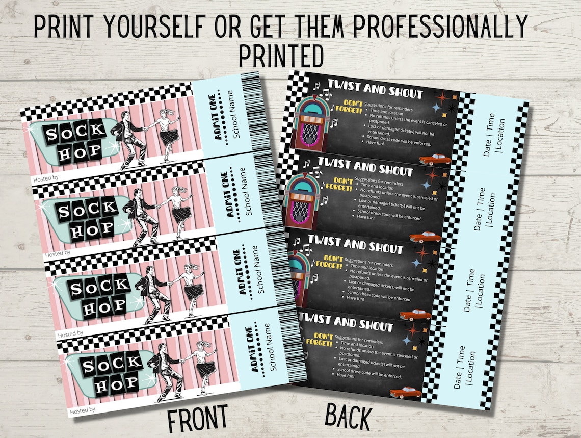 School Dance Tickets Printable for the Whole School Year ASB | PTA ...