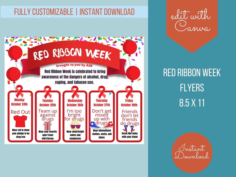 Red Ribbon Week Schedule Activity Flyer Printable for School PTA | PTO ...