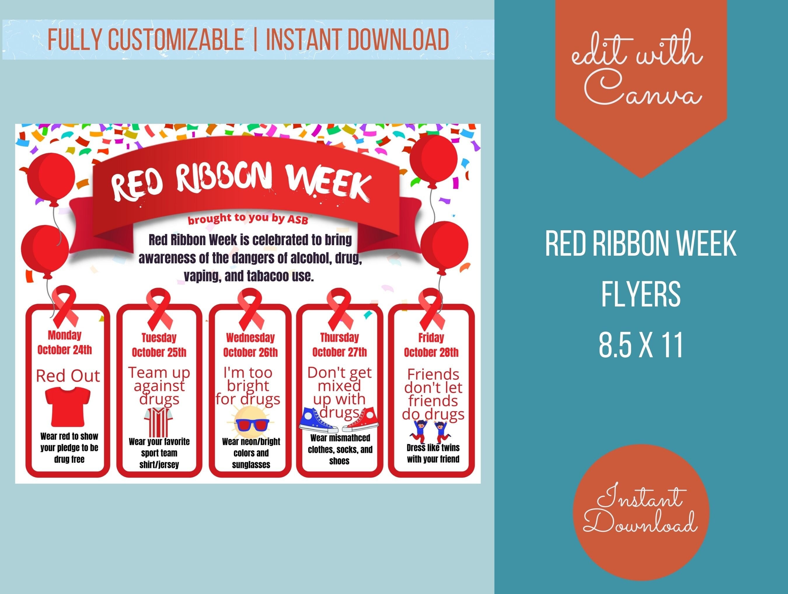 Red Ribbon Week Schedule Activity Flyer Printable For School 