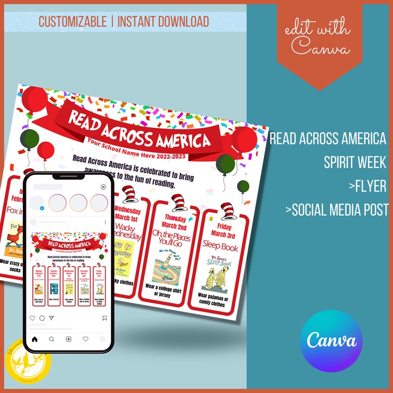 Read Across America Spirit Week Flyer Editable Activity Template ...
