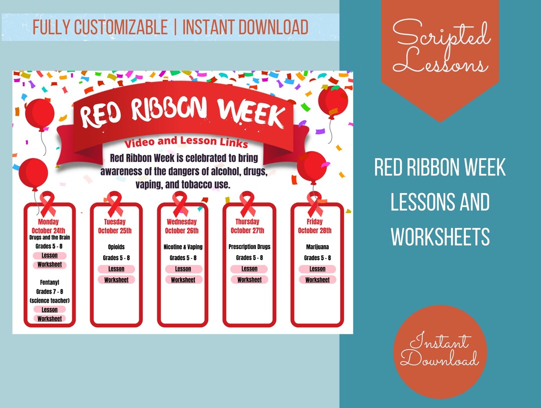 Red Ribbon Week Lessons and Worksheets | Counselor | Health Class - Etsy