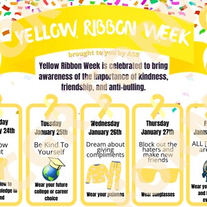 Yellow Ribbon Spirit Week Digital Flyer, Kindness Week Agenda, Anti ...
