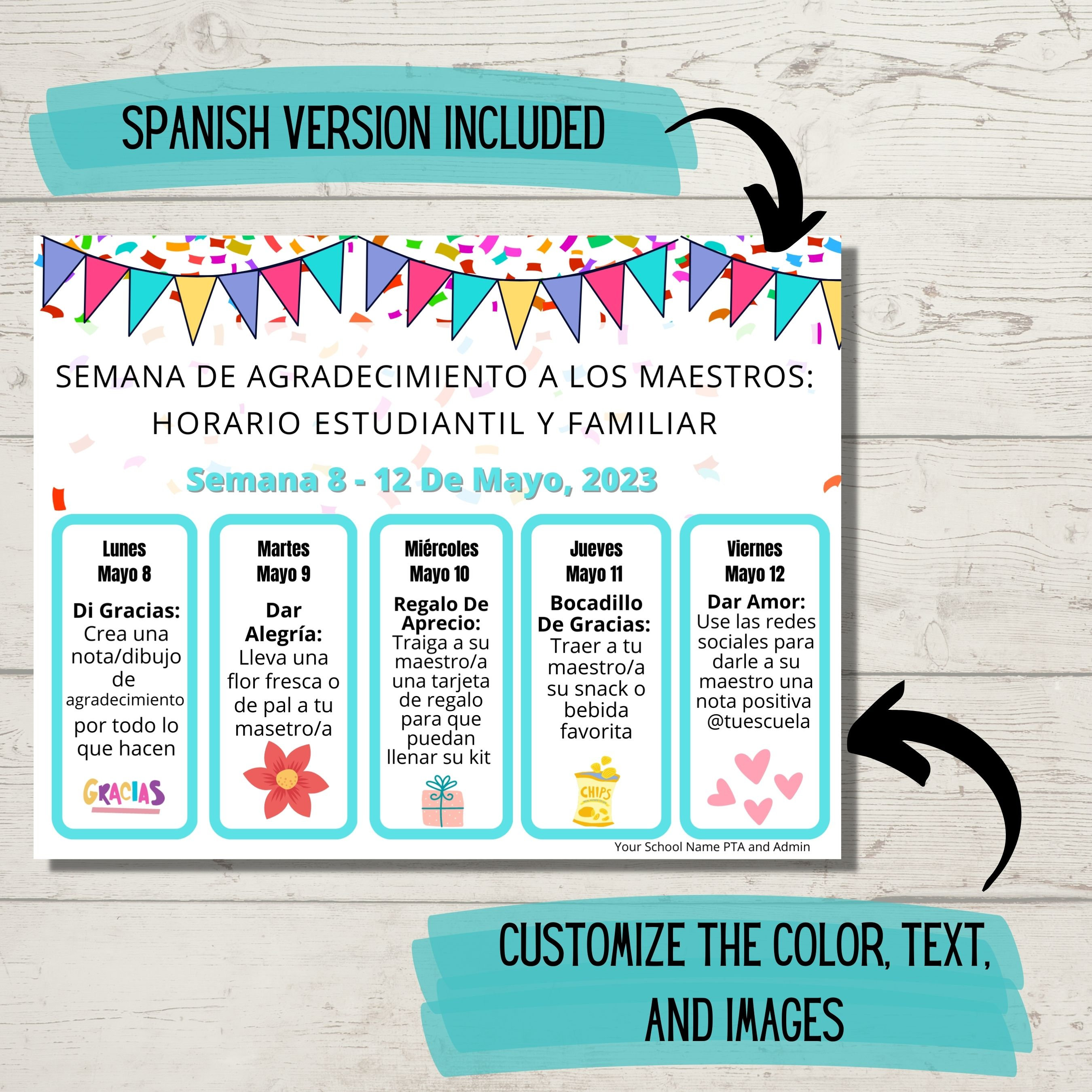 Editable Teacher Appreciation Week of Events, Take Home Flyer With Half ...