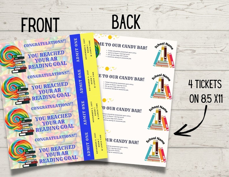 Accelerated Reader AR Candy Bar Ticket Printable Incentive for School ...