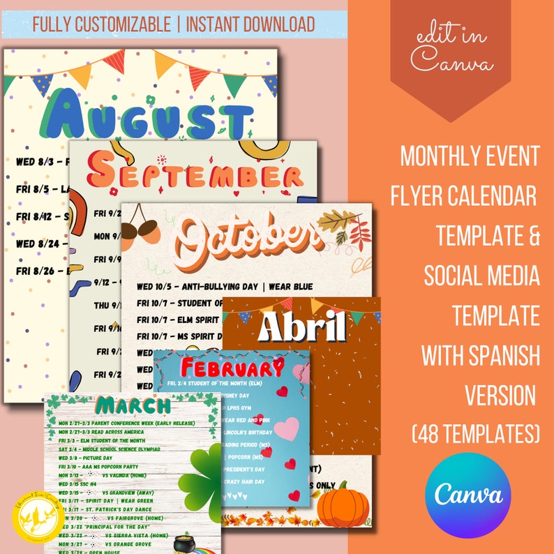 Editable Monthly Event Calendar Flyer Template, School Month Calendar ...