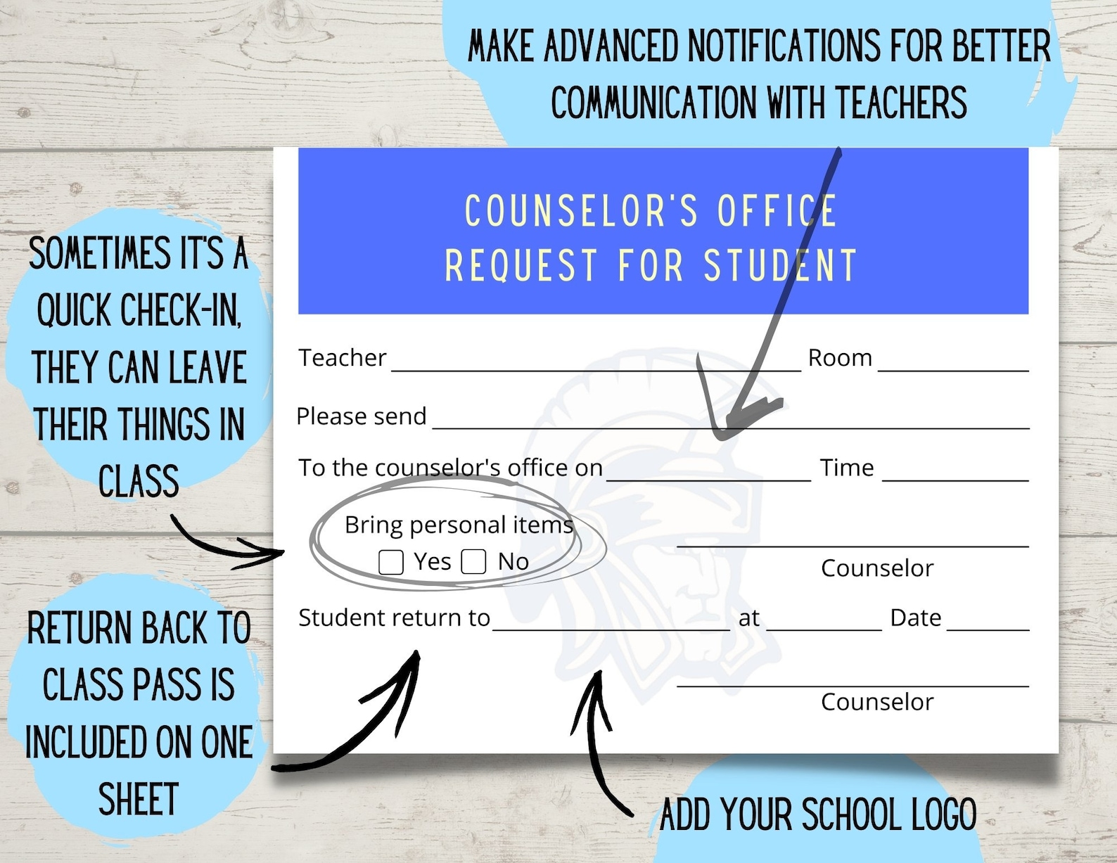 School Counselor Student Request Pass Form Personalized for Educators ...