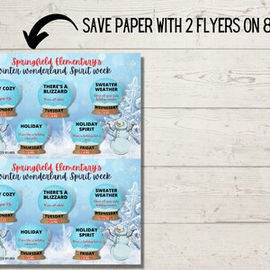 Winter Christmas Spirit Week School Flyer, Editable Printable Digital ...