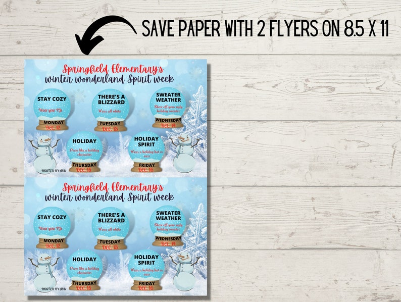 Winter Christmas Spirit Week School Flyer, Editable Printable Digital ...