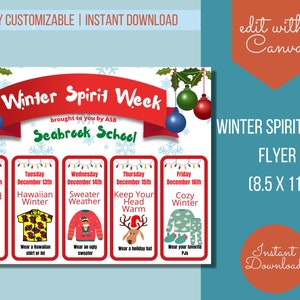 Winter Spirit Week School Flyer, Editable Printable Digital Template ...