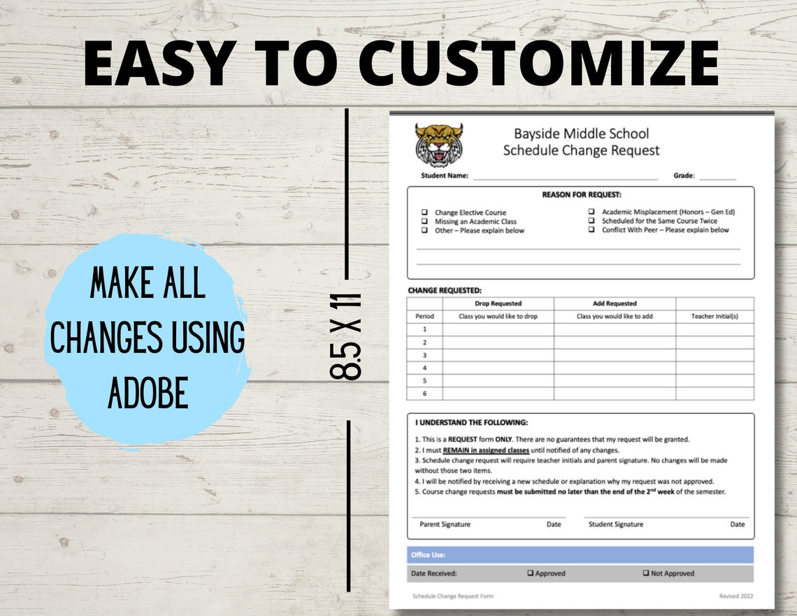 Schedule Change Request Form | Printable Template | Personalize ...