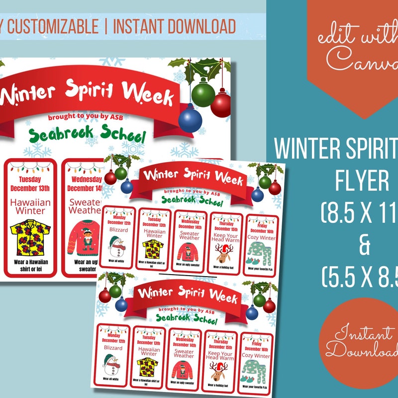 Holiday Spirit Week Flyer - Etsy