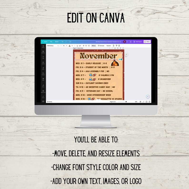 Editable Themed Template for School Events, Monthly Event Calendar ...