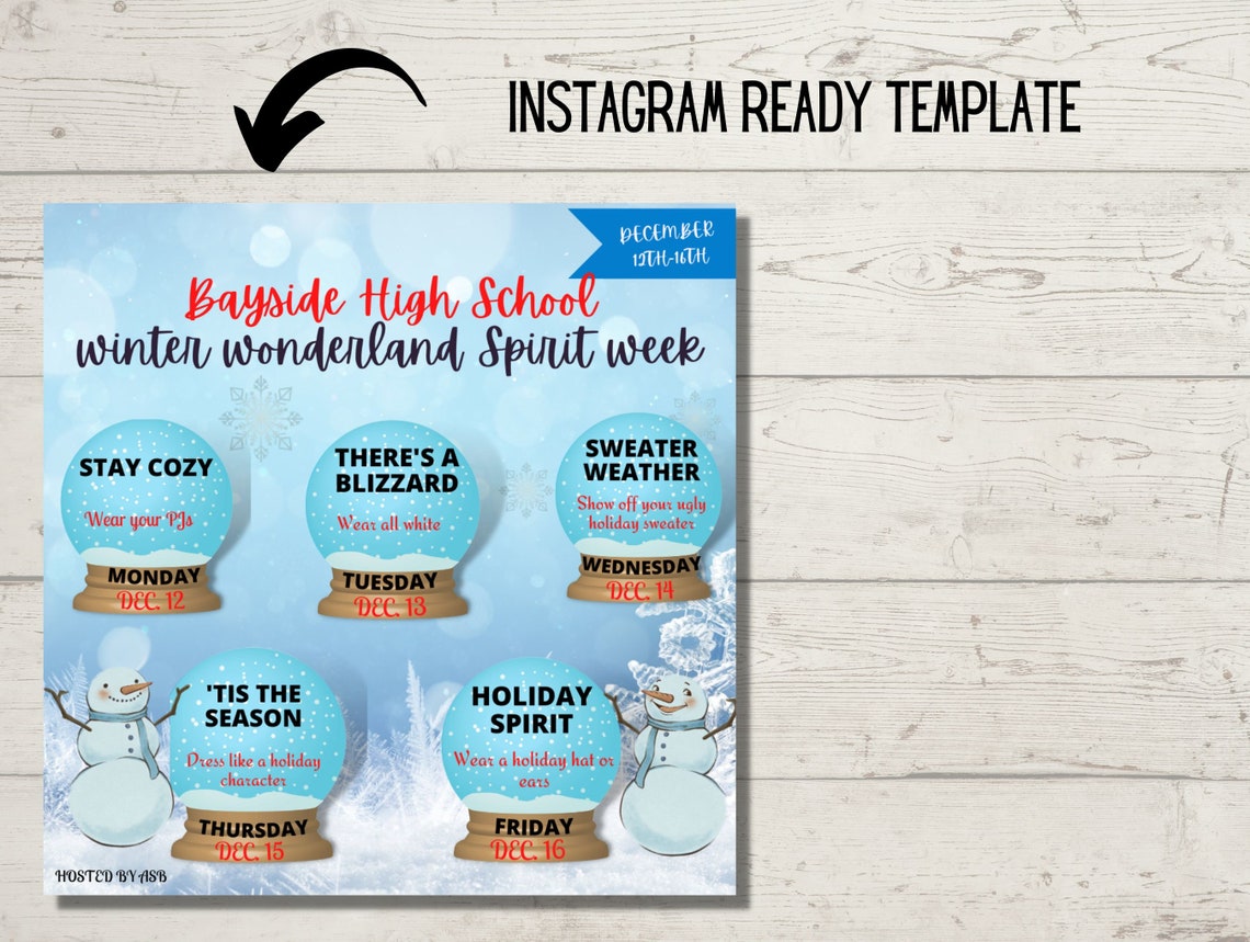 Winter Christmas Spirit Week School Flyer, Editable Printable Digital ...