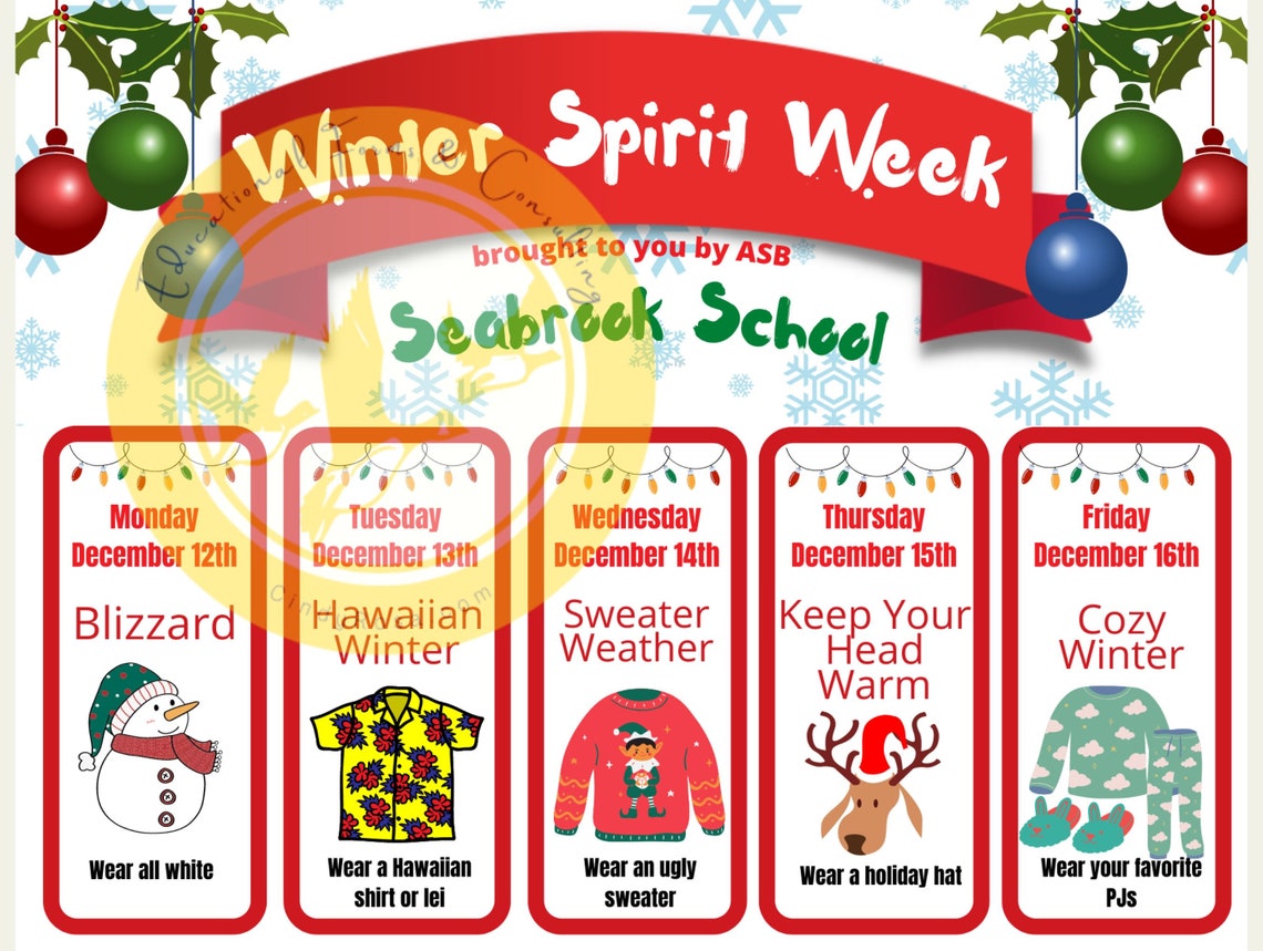 Winter Spirit Week School Flyer, Editable Printable Digital Template ...
