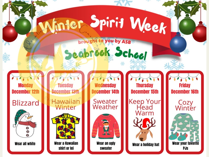 Winter Spirit Week School Flyer, Editable Printable Digital Template ...