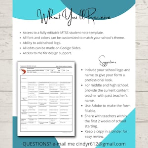 Editable MTSS Student Notes Form Template Printable for Counselors and ...