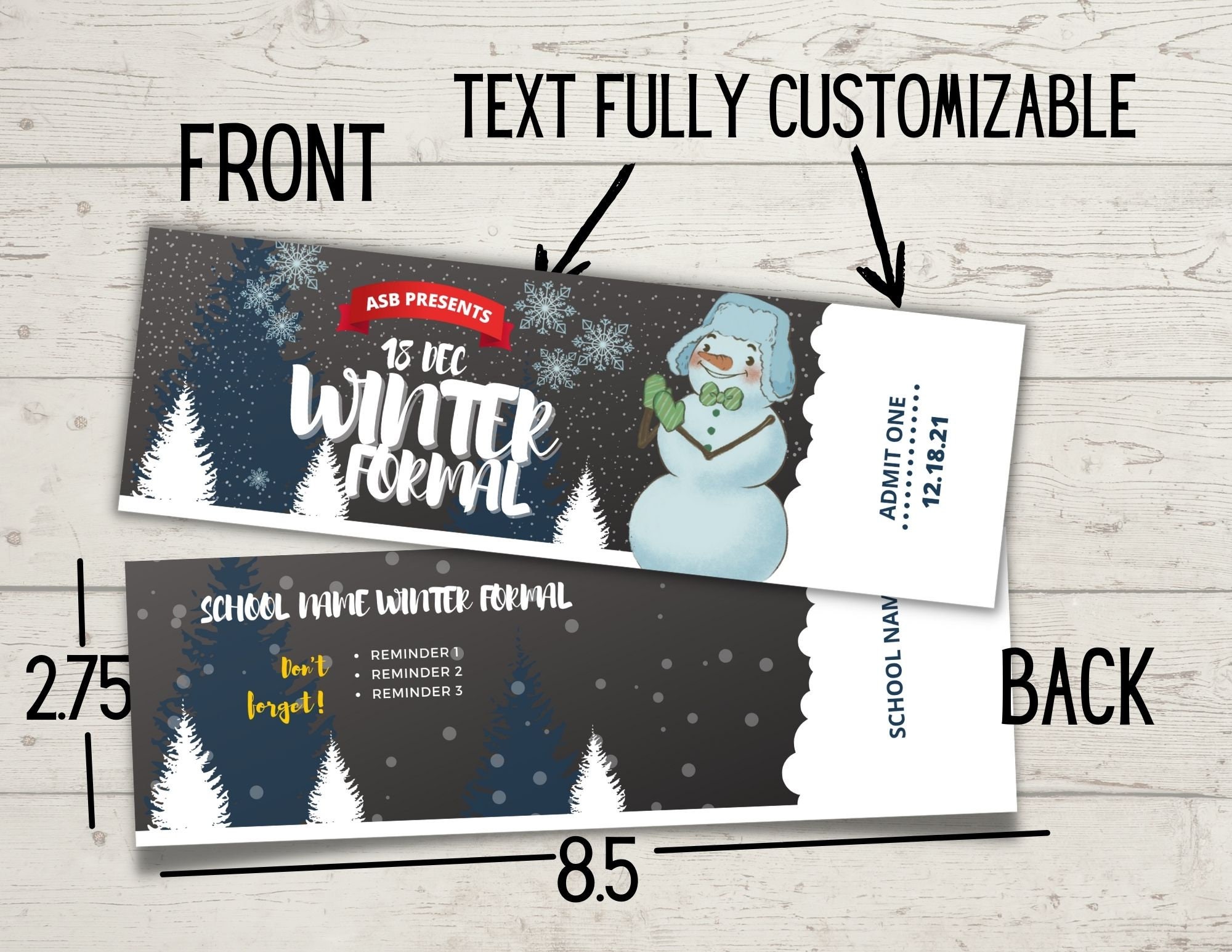 Winter Formal Ticket Printable for School PTA | ASB | Event Planners ...