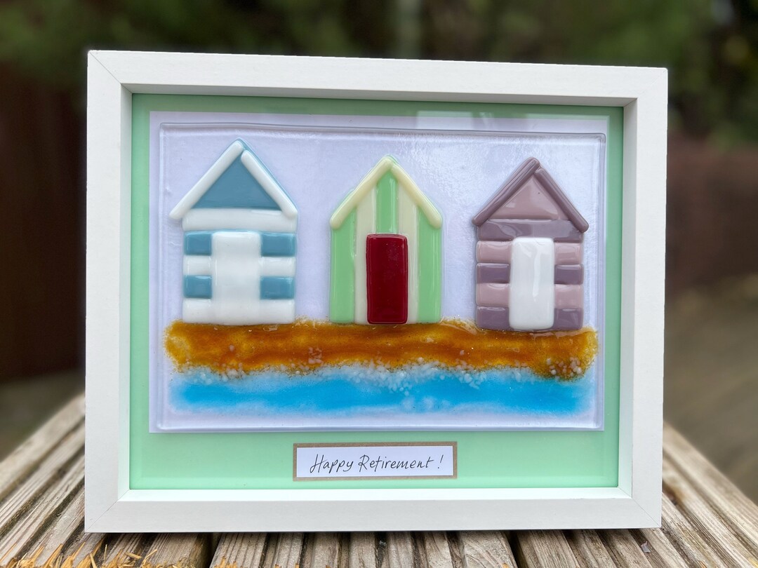 A Fused Glass Beach Hut Scene in a White Frame - Etsy