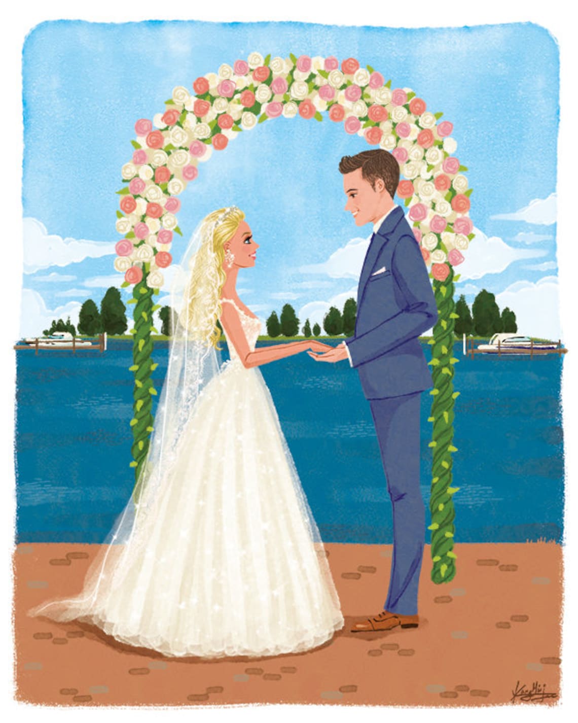 Custom Wedding Portrait Couple Portrait Wedding Gift | Etsy