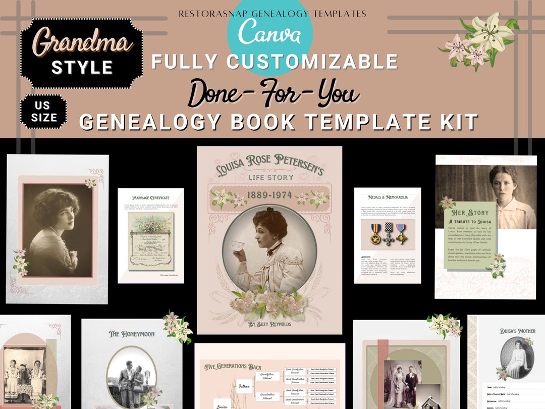 Ancestry Book Template Kit-user Friendly Canva Memorial Books, Fully ...