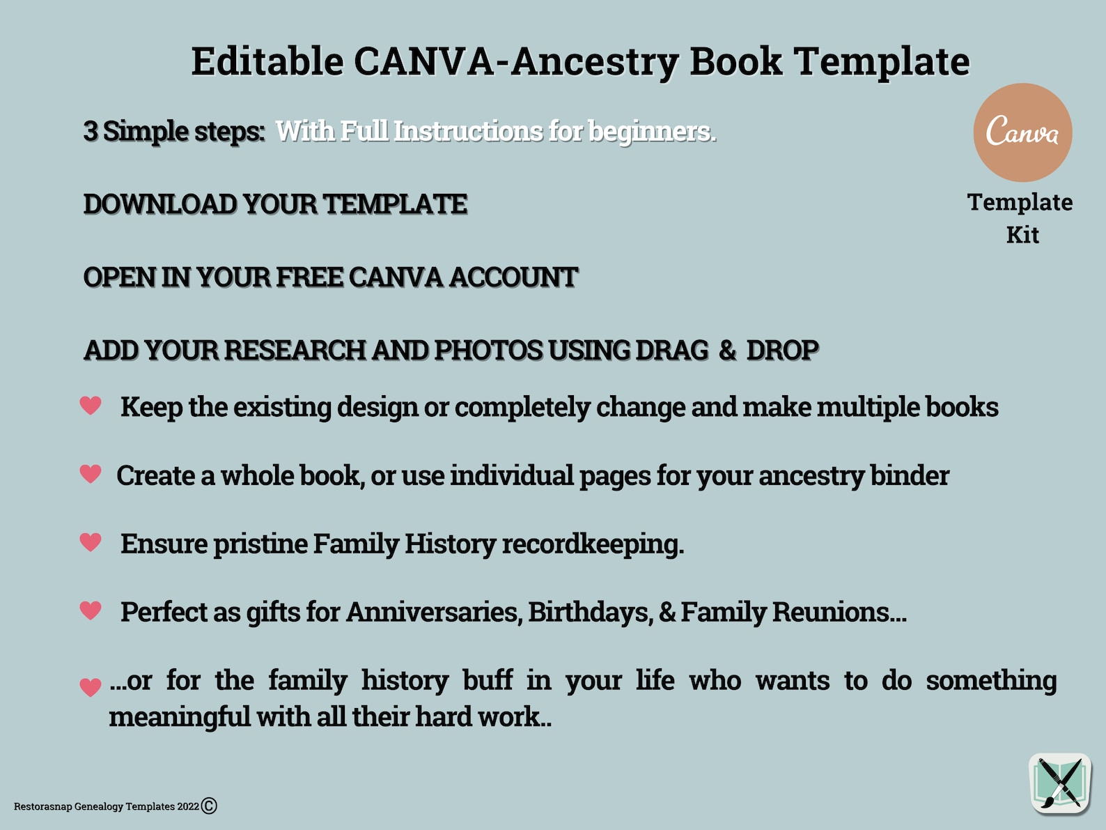 A4 SIZE Ancestry Book Template KIT! Family Tree Genealogy Printable ...