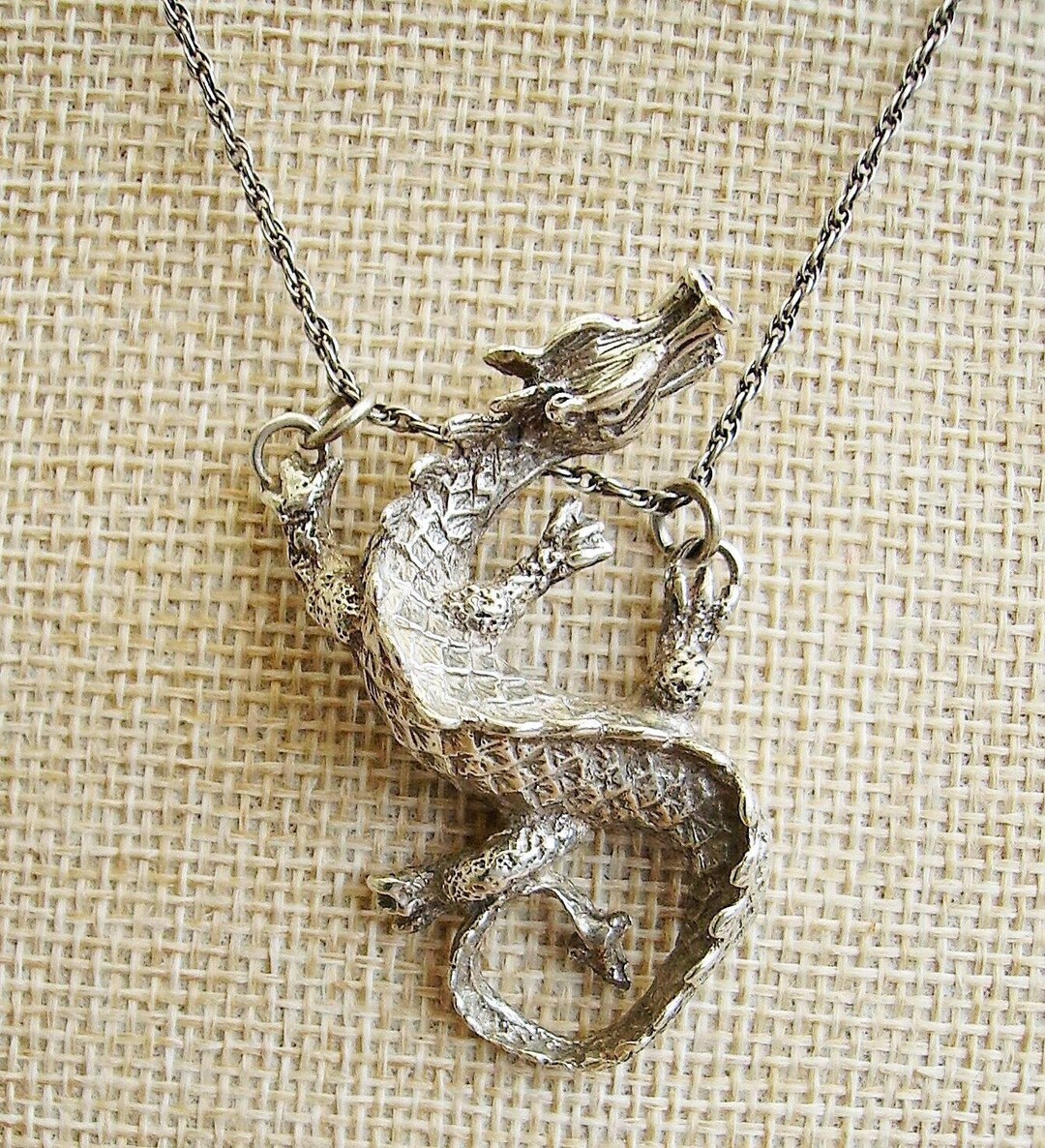 Detailed and Heavy Vintage Silver Dragon Slider Pendant on Sterling ...
