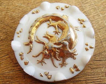 Vintage Orange and Gold Art Glass Orplid / Bimini Brooch Lucie Rie ...