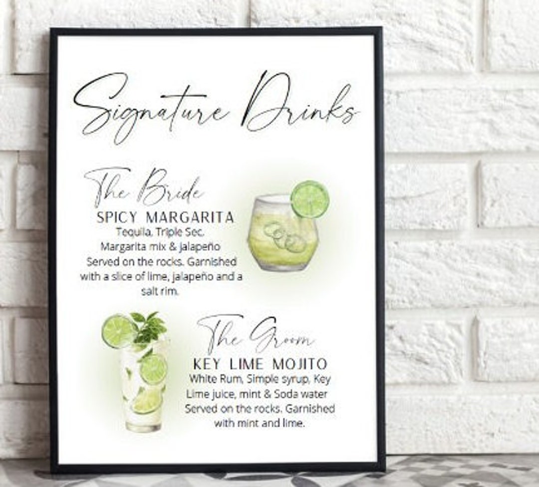 DIGITAL FILE Signature Drinks Wedding Sign Bride Spicy Margarita Groom ...