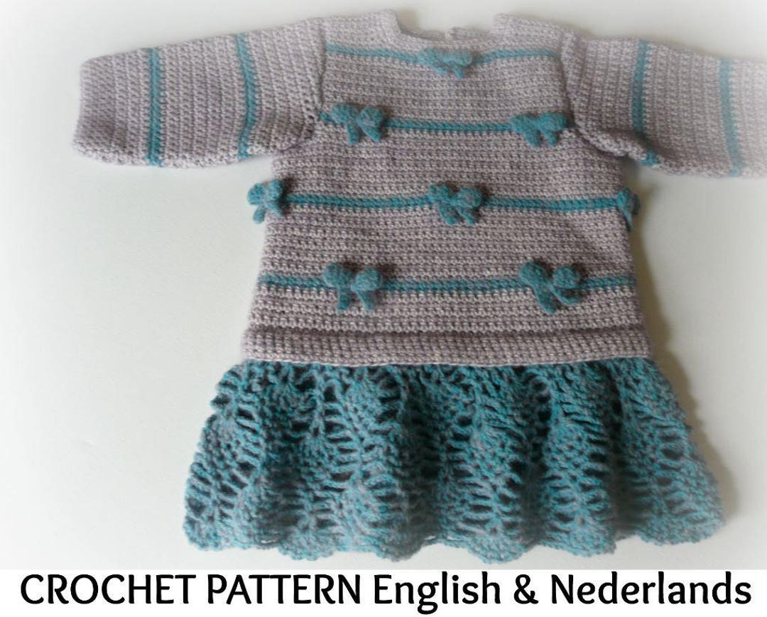 English + Dutch Crochet Pattern Trendy Baby & Toddler Dress Little Bows ...
