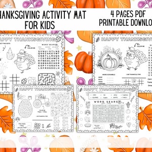 Thanksgiving Activity Mat Printable Fun Kids Children - Etsy