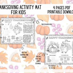Thanksgiving Activity Mat Printable Fun Kids Children - Etsy