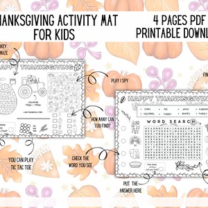 Thanksgiving Activity Mat Printable Fun Kids Children - Etsy