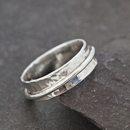 Hammered Silver Band Silver Spinner Ring Fidget Ring Sterling | Etsy UK