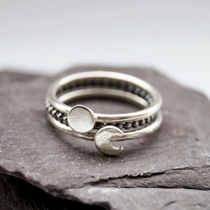 Sun, Moon & Night Sky Sterling Silver Stacking Rings ~ Stackable Rings ...