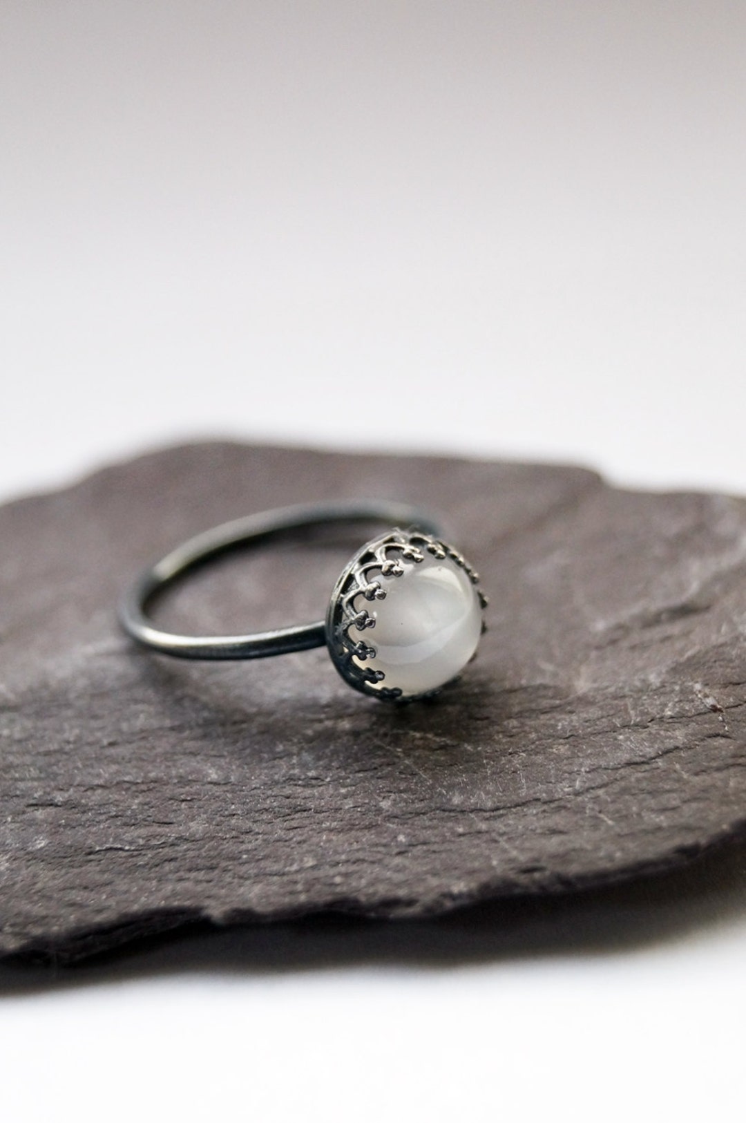 Gothic Crown Moonstone Recycled Sterling Silver Ring ~ Statement Ring ...