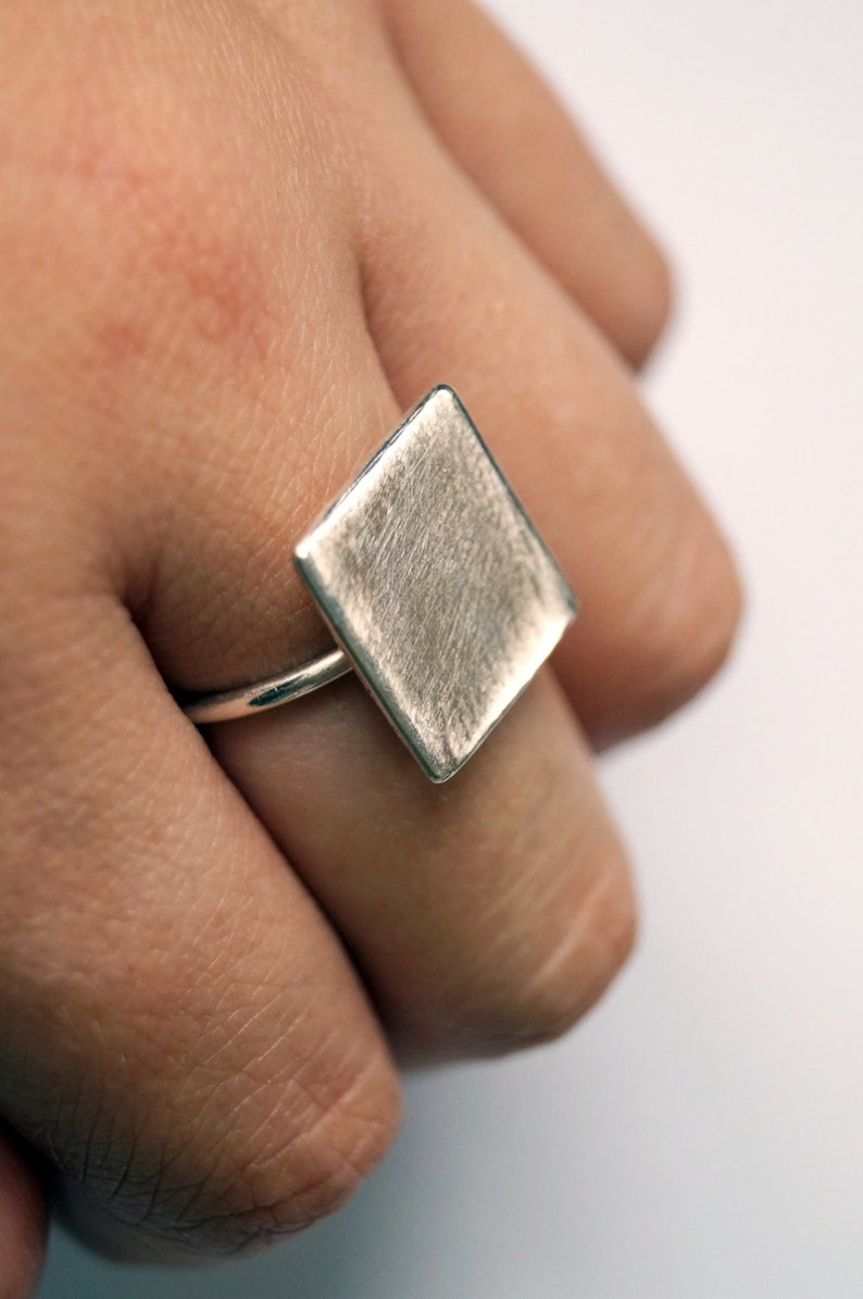 Recycled Sterling Silver Big Square Ring ~ Stacking Ring, Triangle ...